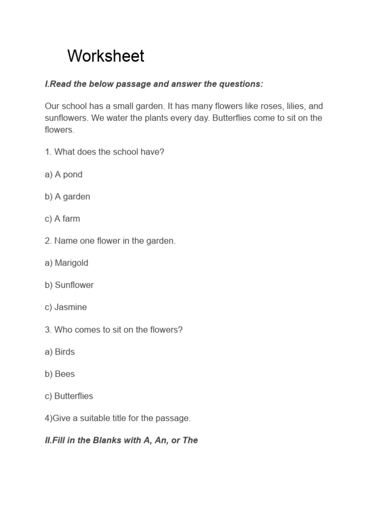 Worksheet (English, Grade 3) | PDF