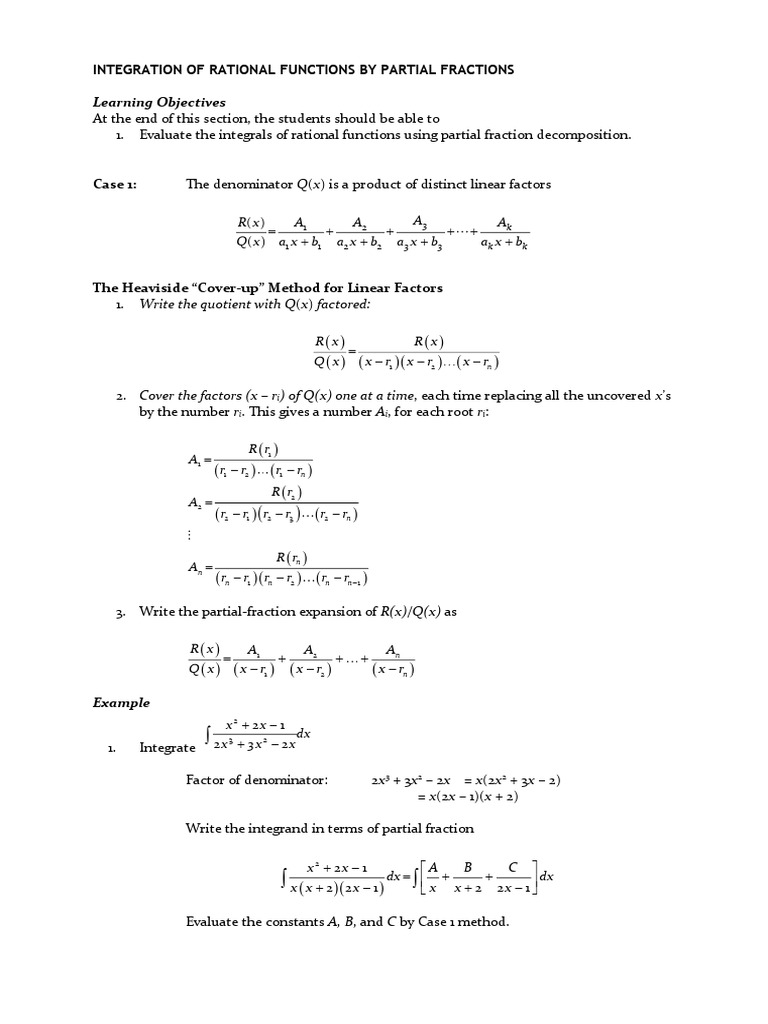 Integration of Rational Functions by Partial Fractions | PDF ...