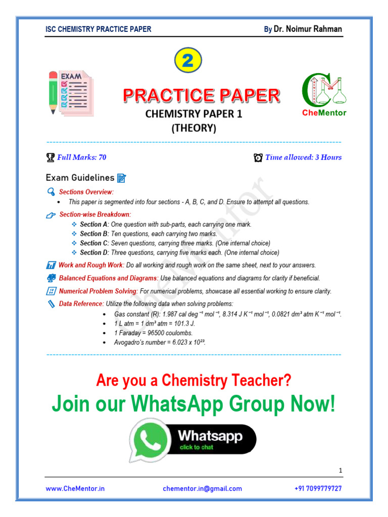 ISC Chemistry Practice Paper Overview | PDF | Amine | Chemistry