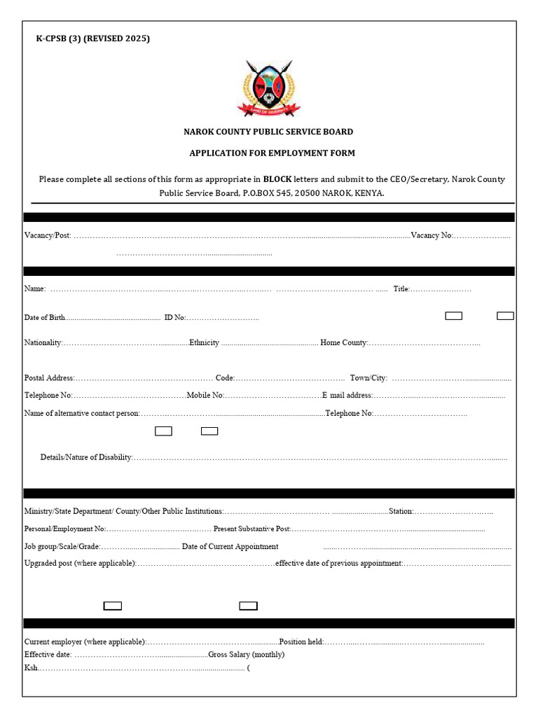 Narok County Job Application Form 2025 | PDF | Academic Degree ...