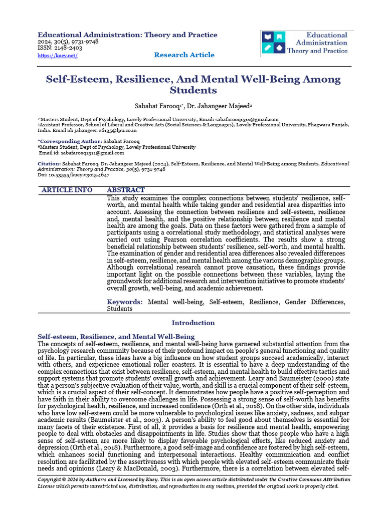 Final Vol. 30 No. 5 2024 Educational Administration Theory and Practice 1 | PDF | Psychological ...