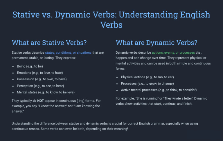 Stative vs. Dynamic Verbs Explained | PDF | Morphology | Semantic Units