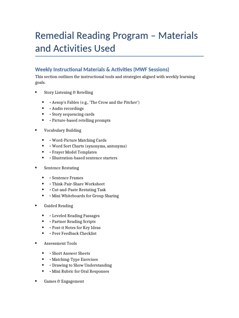 RemedialReading Materials Activities | PDF