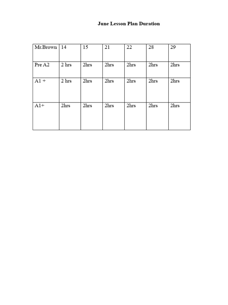 June Lesson Plan Duration | PDF