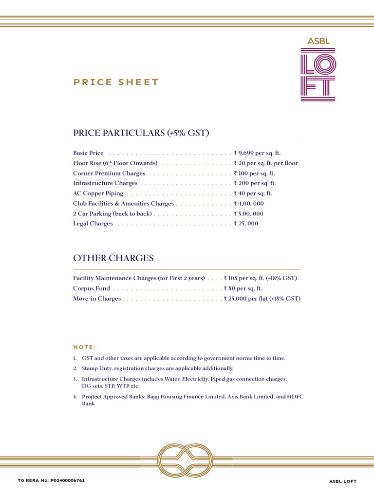 ASBL Loft Price Sheet Details | PDF | Government Finances | Taxes