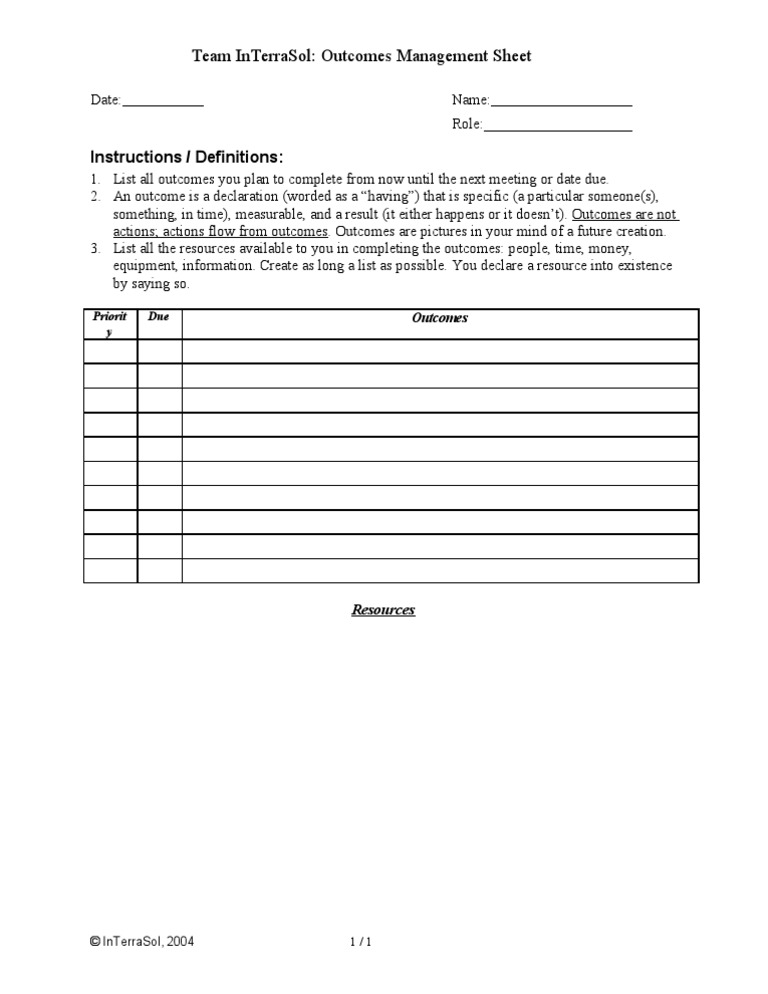 Outcomes Management Sheet | PDF | Business | Computers