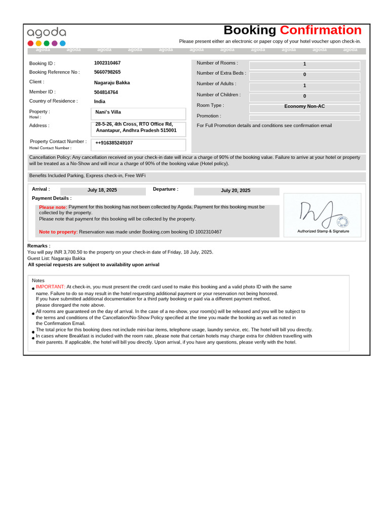 Confirmation For Booking ID | PDF