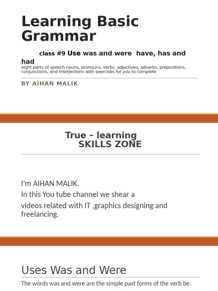9learning Basic Grammar Class 9 Uses Was and Were | PDF | Grammatical Number | Noun
