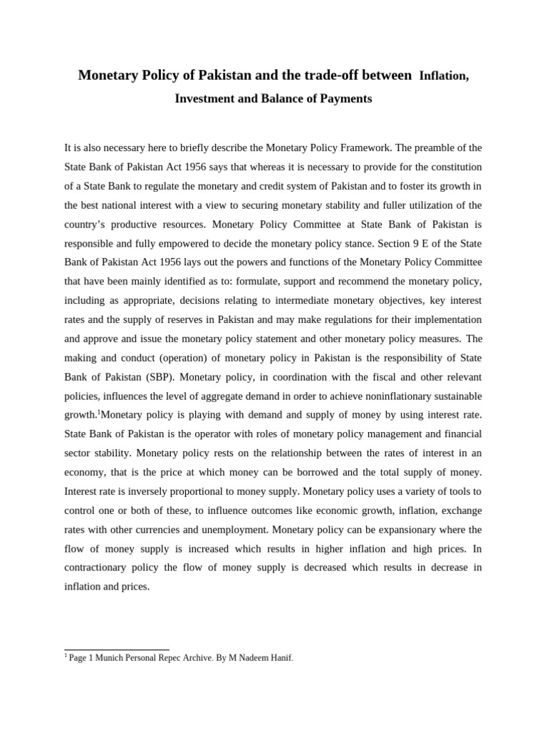Monetary Policy of Pakistan and The Trade | PDF | Monetary Policy ...