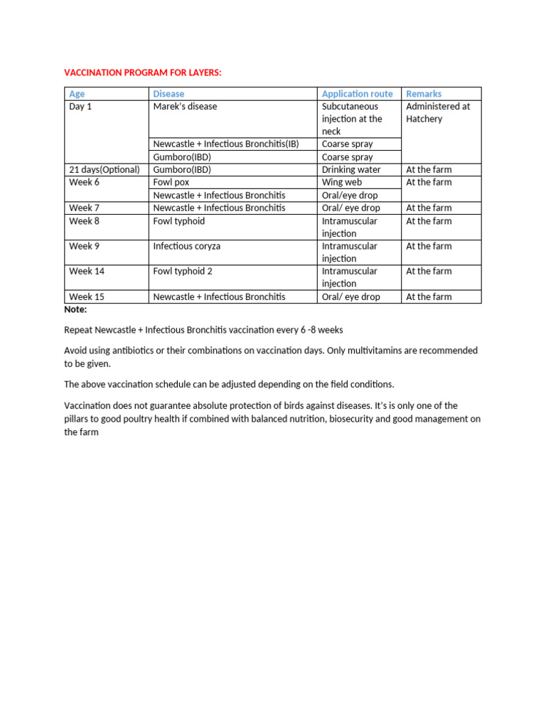 Layer Vaccination Schedule Overview | PDF
