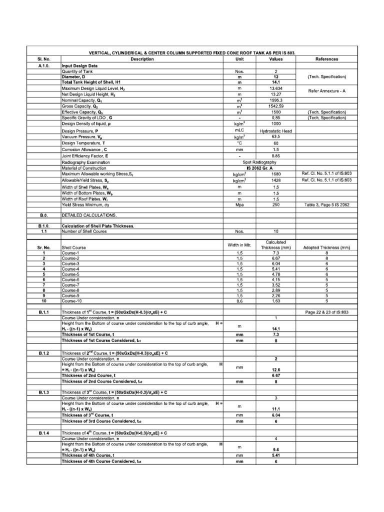 Is 803 Tank Design Calculation Reference | PDF