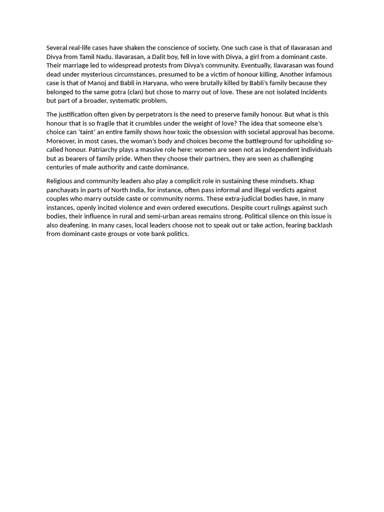 Ilavarasan and Divya: A Case of Honour Killing | PDF