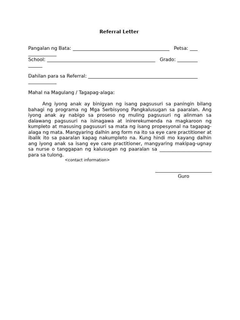 Referral Letter Filipino | PDF