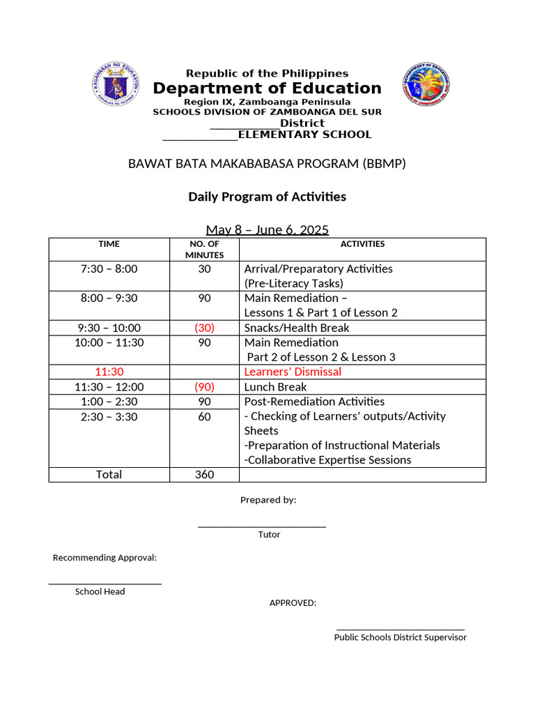 BBM Suggested Program of Activities | PDF