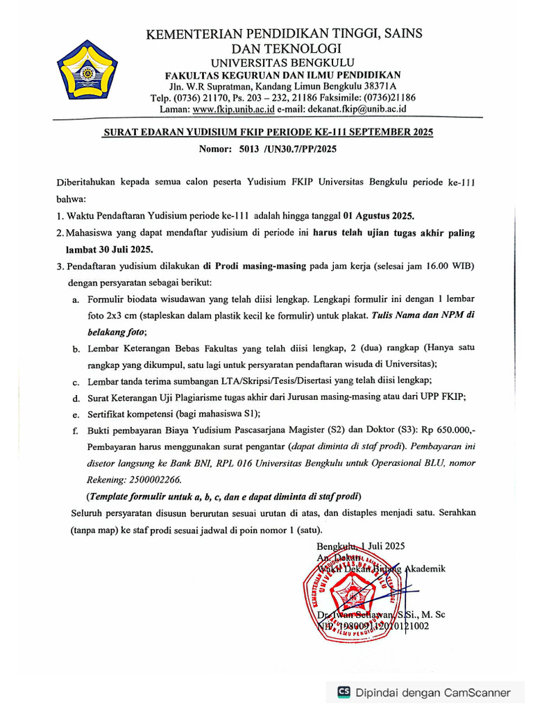 Edaran Yudisium Periode 111 September 2025 | PDF