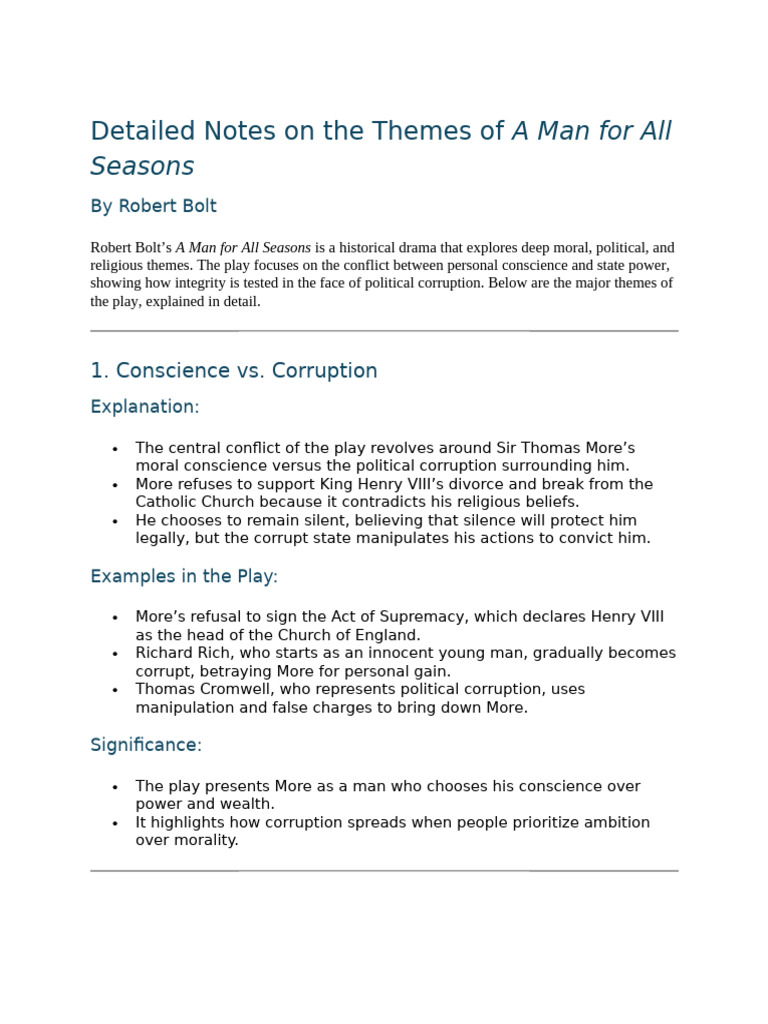 Detailed Themes of A Drama A Man For All Seasons | PDF | Conscience
