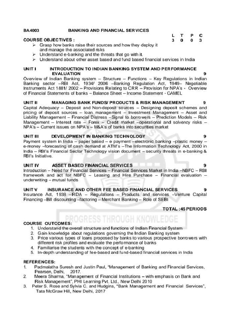 Banking and Financial Services Syllabus | PDF
