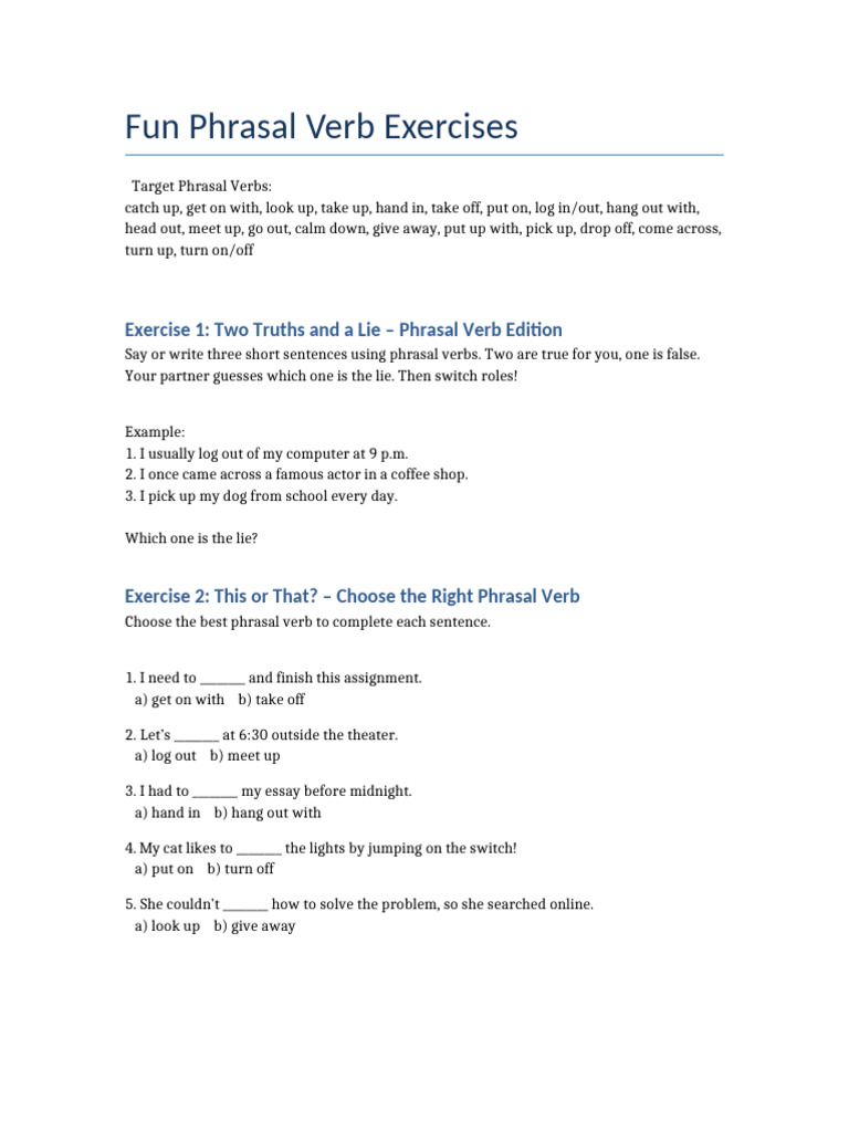 Fun Phrasal Verbs Exercises | PDF