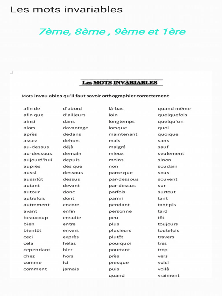 Les Mots Invariables English | PDF