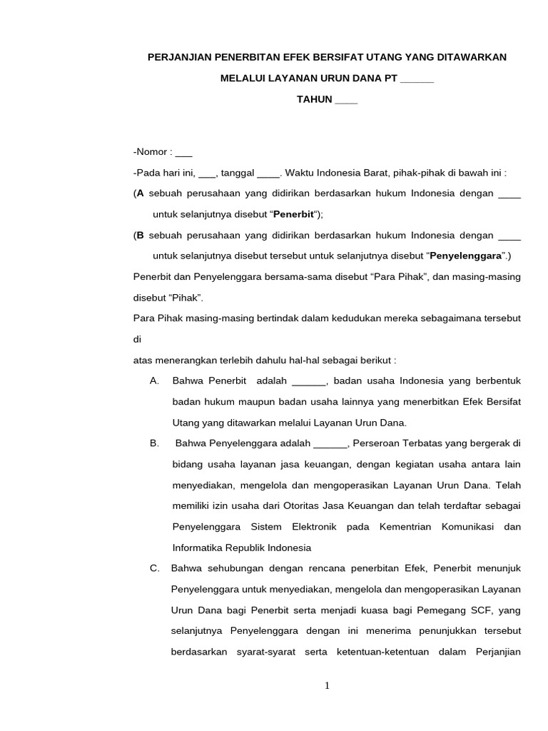 (DRAFT) Perjanjian Penerbitan SCF EBU | PDF