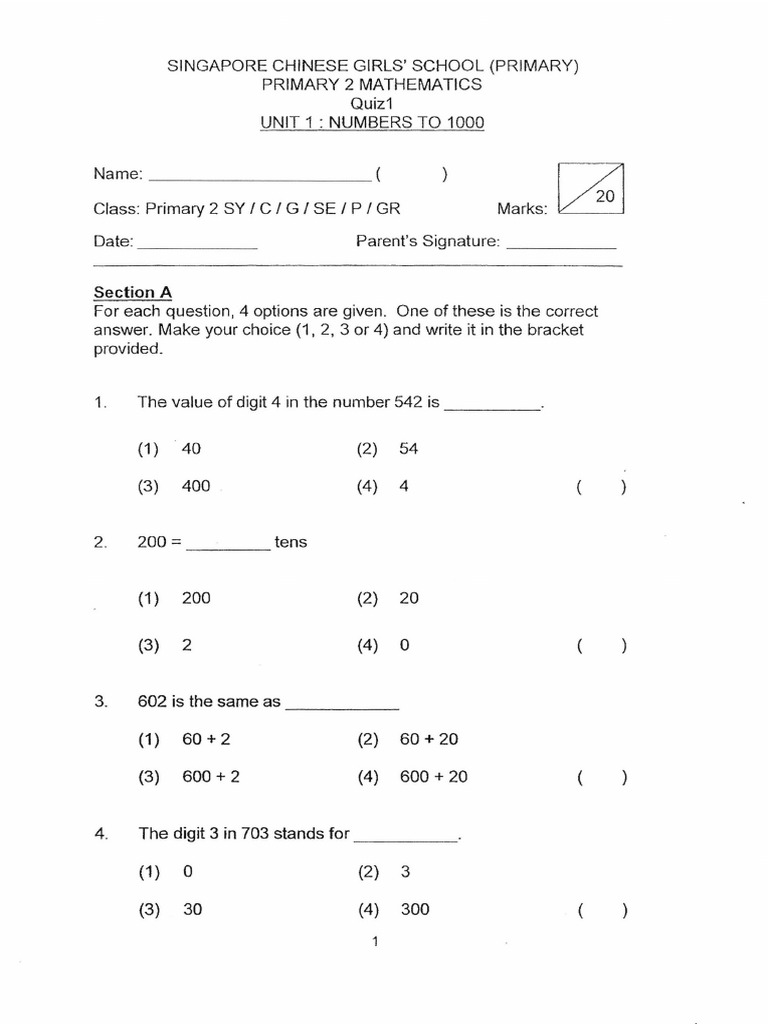 2023 P2 Maths Quiz 1 SCGS | PDF
