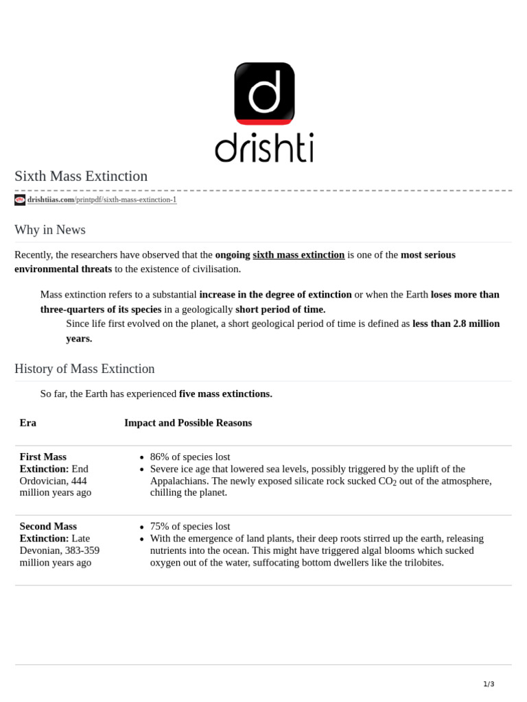Ongoing Sixth Mass Extinction Explained | PDF | Extinction | Ecosystem