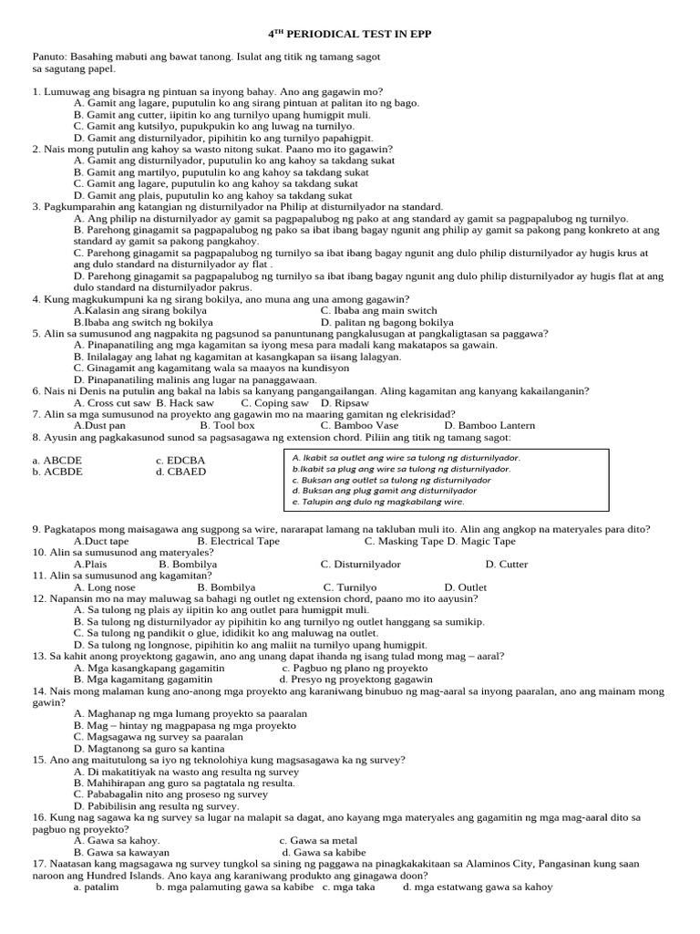 4 Periodical Test in Epp | PDF