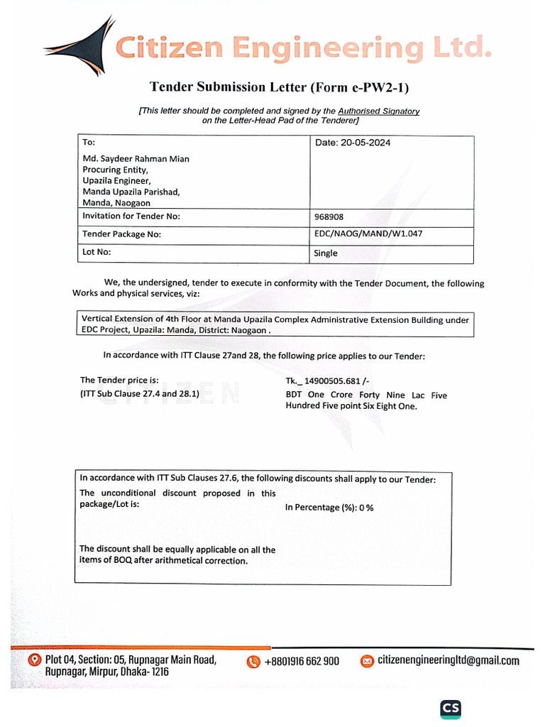 Tender Submission Letter | PDF