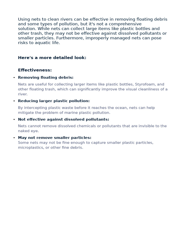 Effectiveness of Nets in River Cleanup | PDF