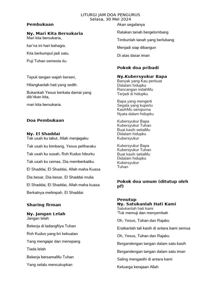Liturgi Jam Doa Pengurus | PDF