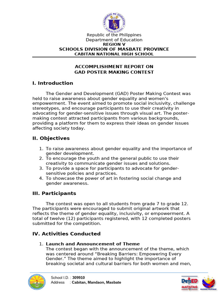 Accomplishment Report - Poster Making | PDF | Gender And Development ...