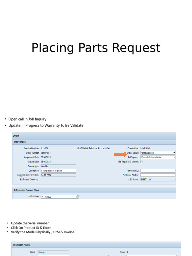 Parts Request Process for Warranty Claims | PDF