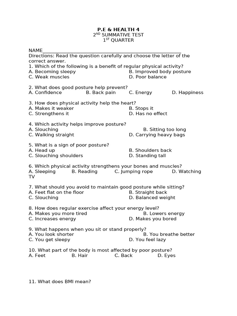 2nd Summative Test P.E & Health | PDF | Body Mass Index