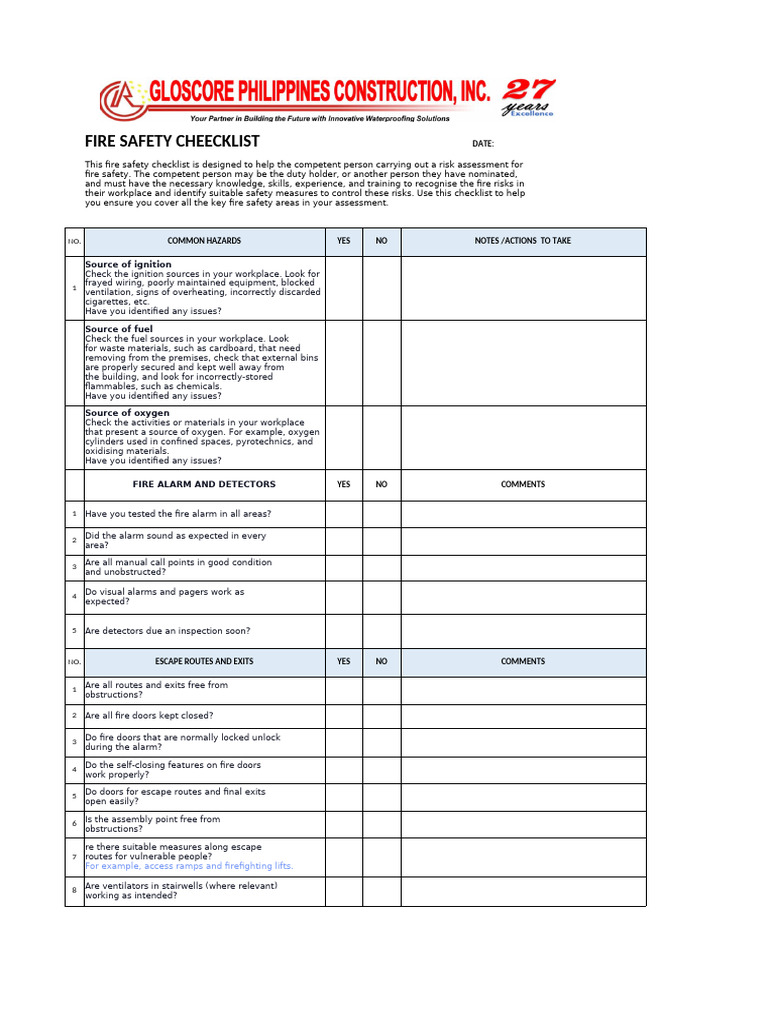Fire Safety Checklist for Workplaces | PDF | Fire Safety | Firefighting