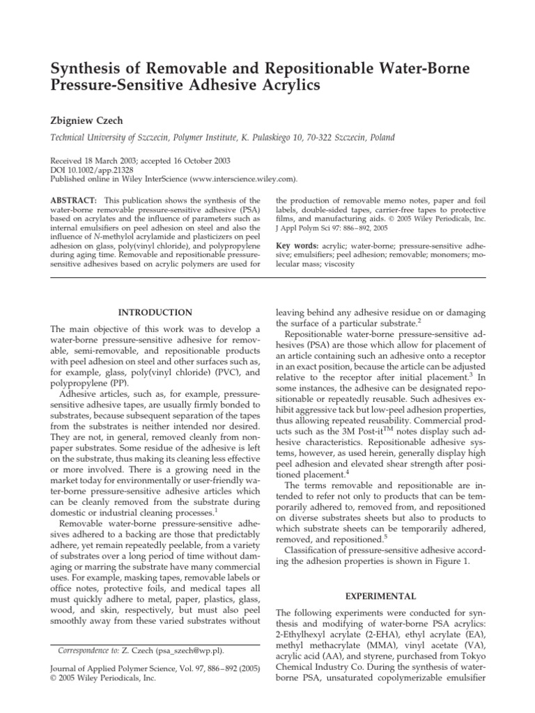 2003-Synthesis of Removable and Repositionable Water-Borne PSA Acrylics ...