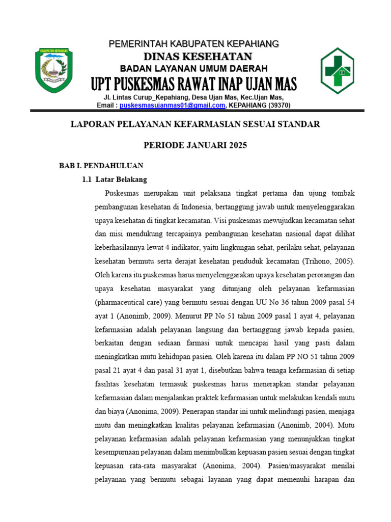 Laporan Pelayanan Kefarmasian Sesuai Standar JAN25 | PDF