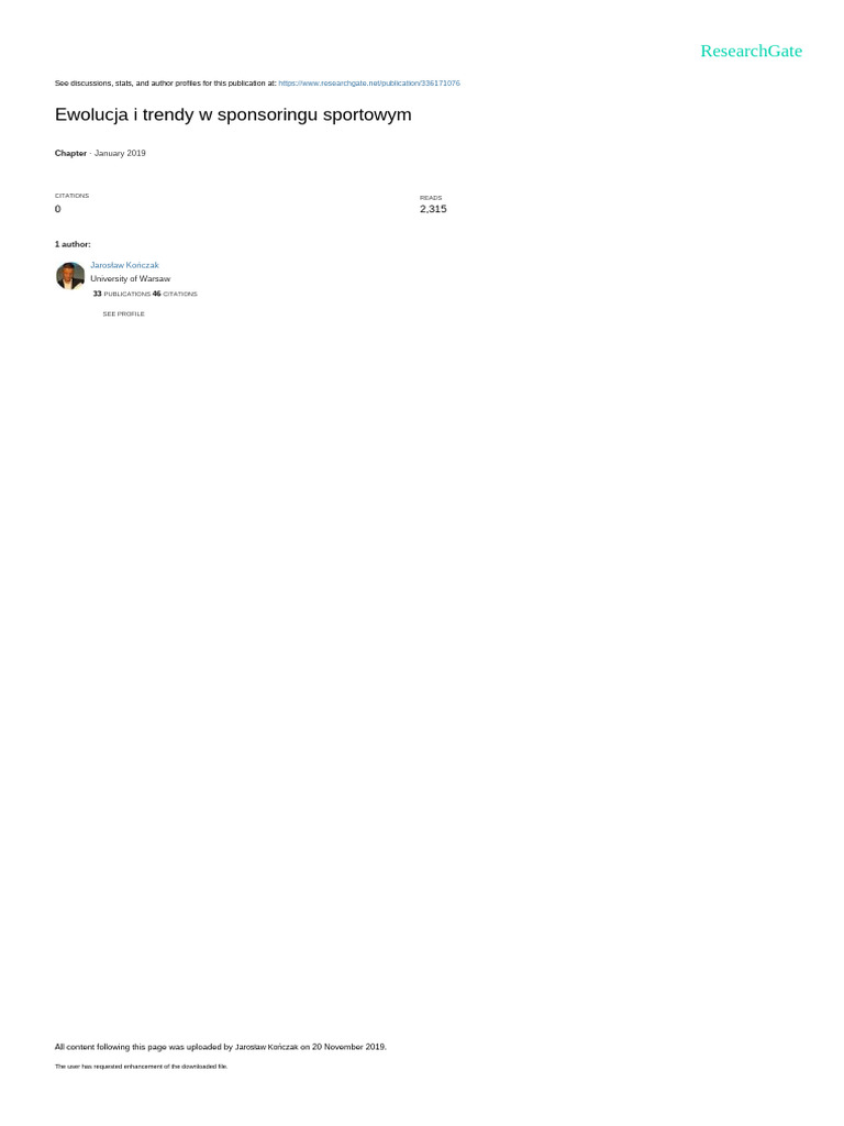 Ewolucja I Trendy W Sponsoringu Sportowym: Researchgate | PDF
