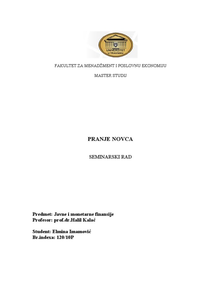 Pranje Novca-Seminarski Rad | PDF