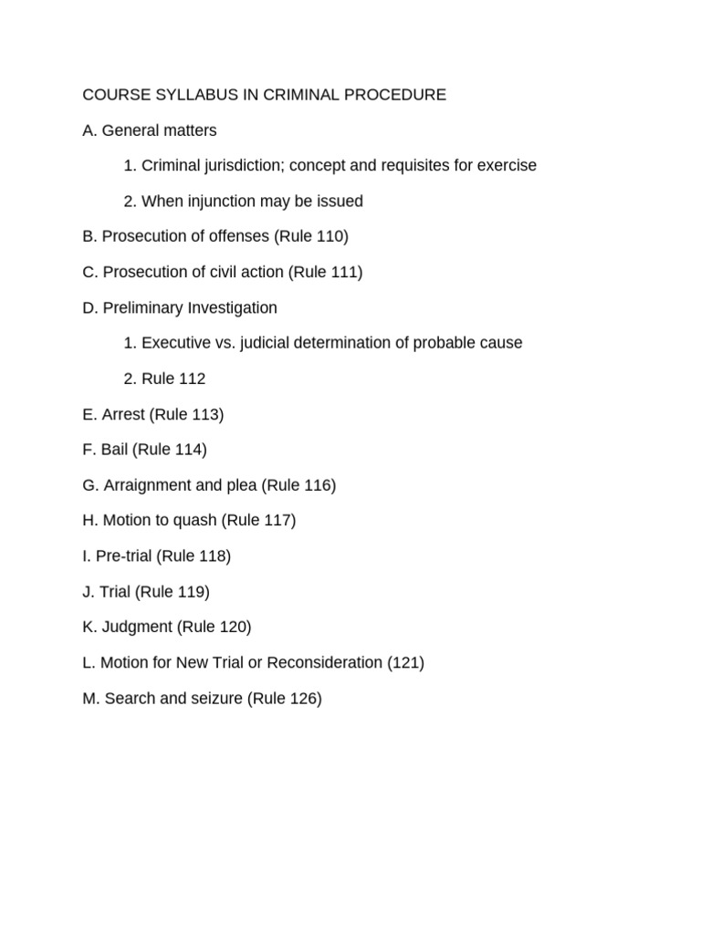 Criminal Procedure Course Syllabus | PDF