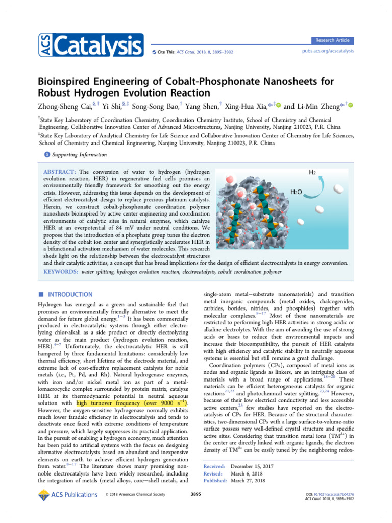 Cobalt Phosphonate Nanosheets For Robust Hydrogen Evolution Reaction | PDF | Catalysis ...