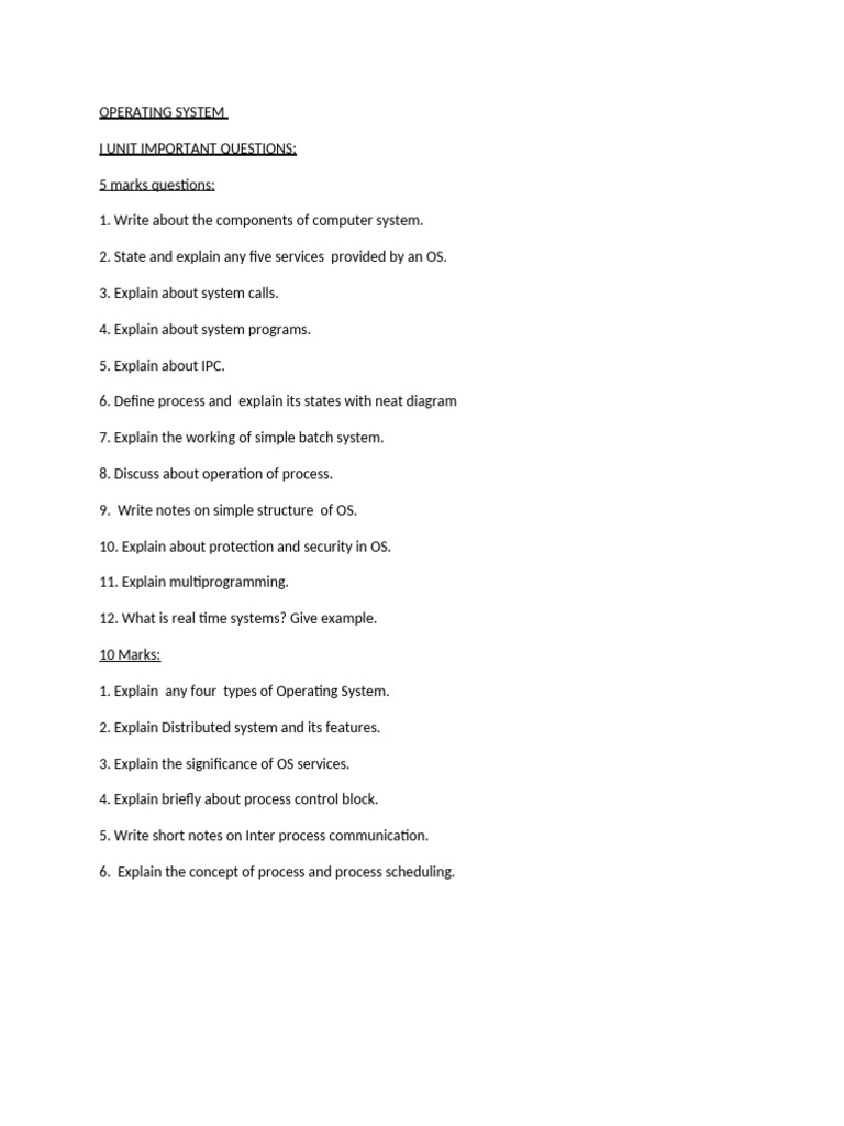 Os Important Questions I & II Unit | PDF
