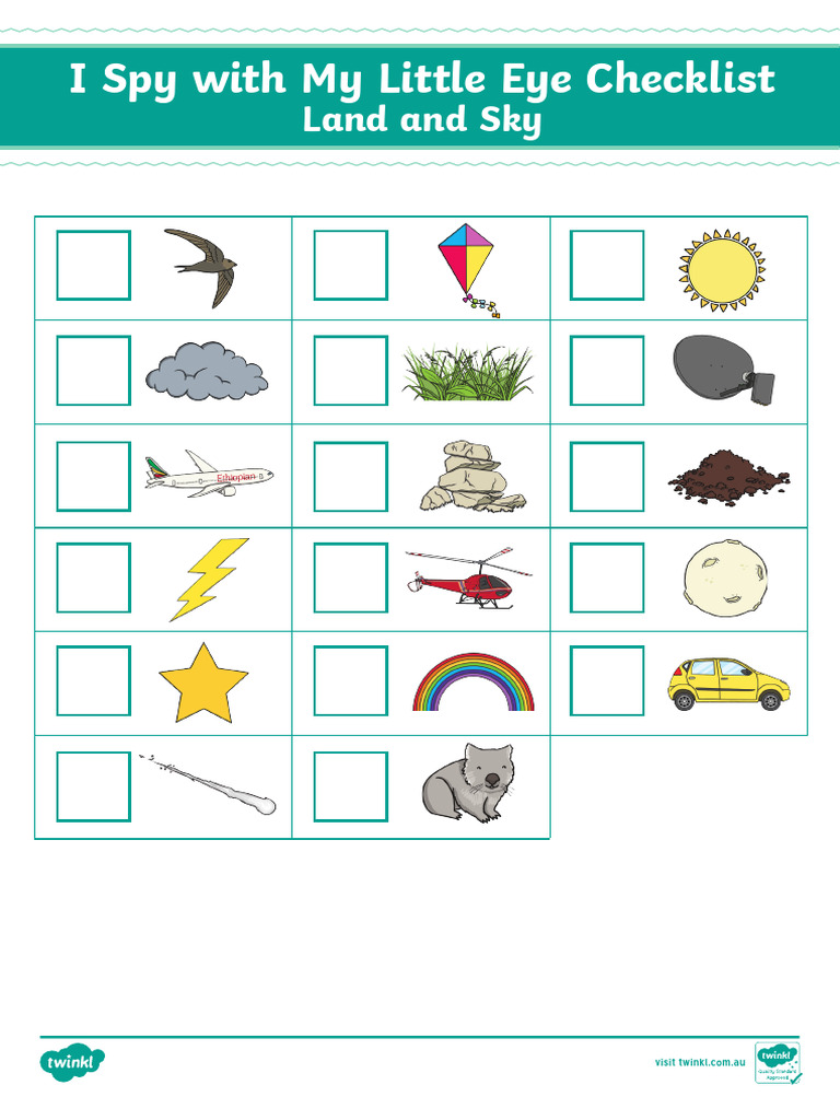 I Spy Land and Sky Activity Checklist | PDF