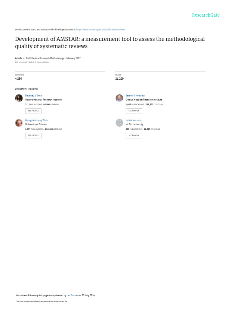 Development of AMSTAR: A Measurement Tool To Assess The Methodological ...