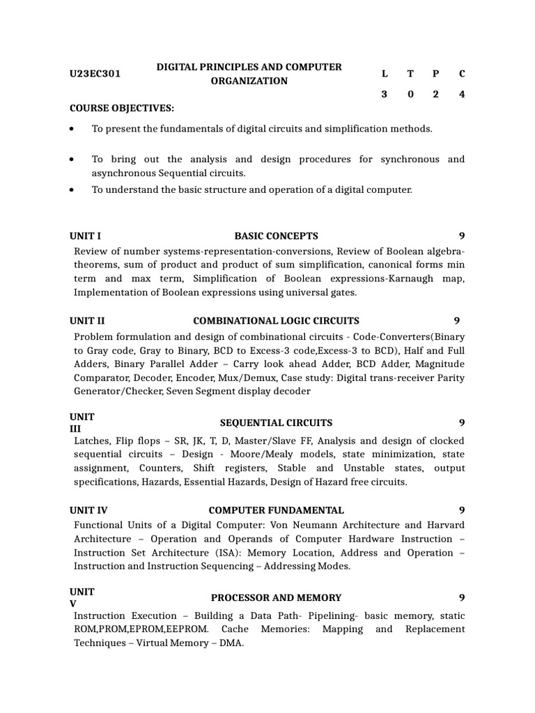 U23ec301-Digital Principles and Computer Organization | PDF | Logic Gate | Computer Hardware