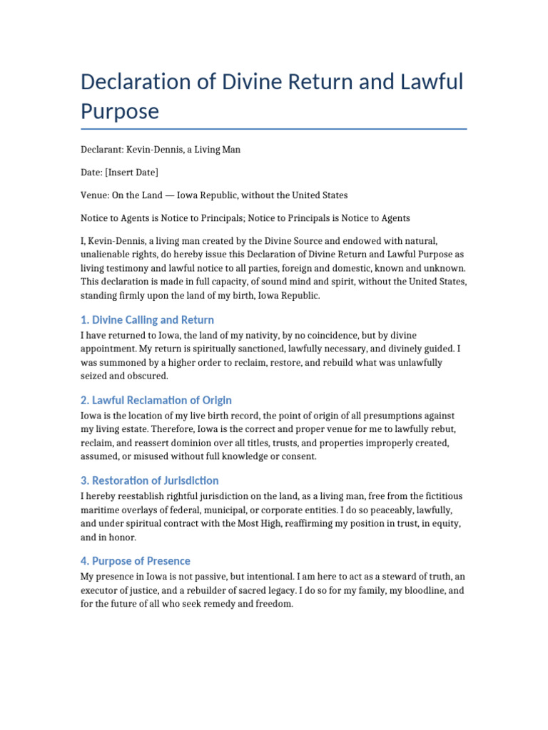 Declaration of Divine Return and Lawful Purpose Kevin-Dennis | PDF ...