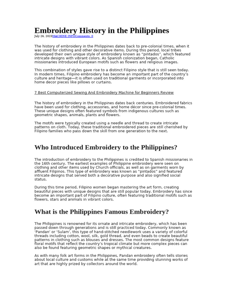 History of Embroidery in the Philippines | PDF | Embroidery | Recycling