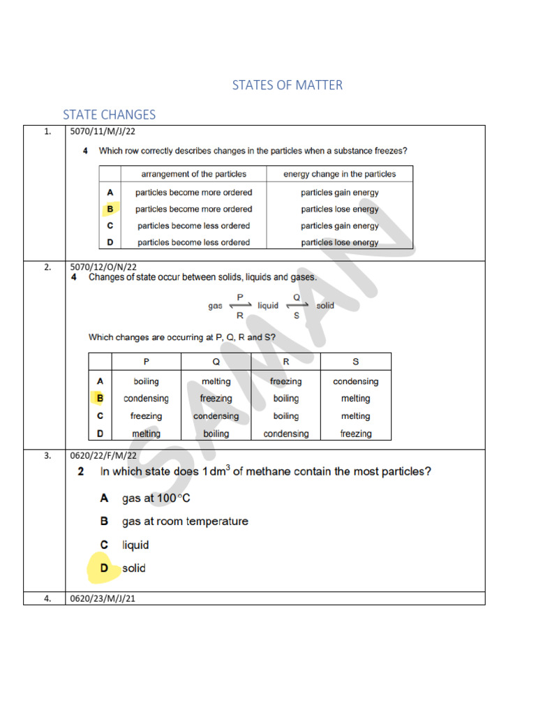 States of Matter Workbook | PDF