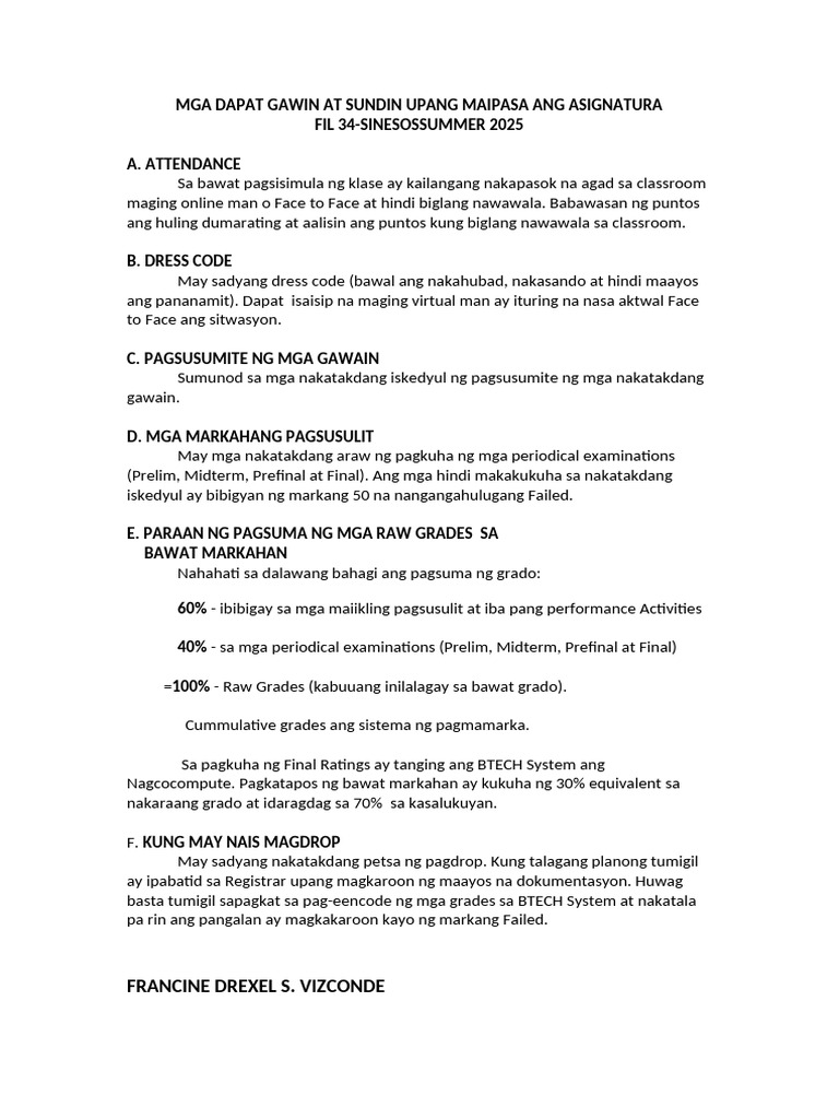 Mga Dapat Gawin at Sundin Upang Maipasa Ang Asigna | PDF