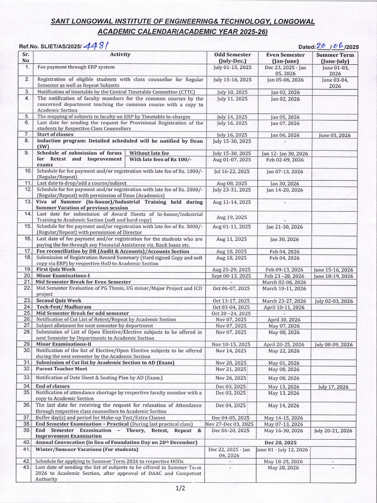 Academic Calendar 2025 26 | PDF