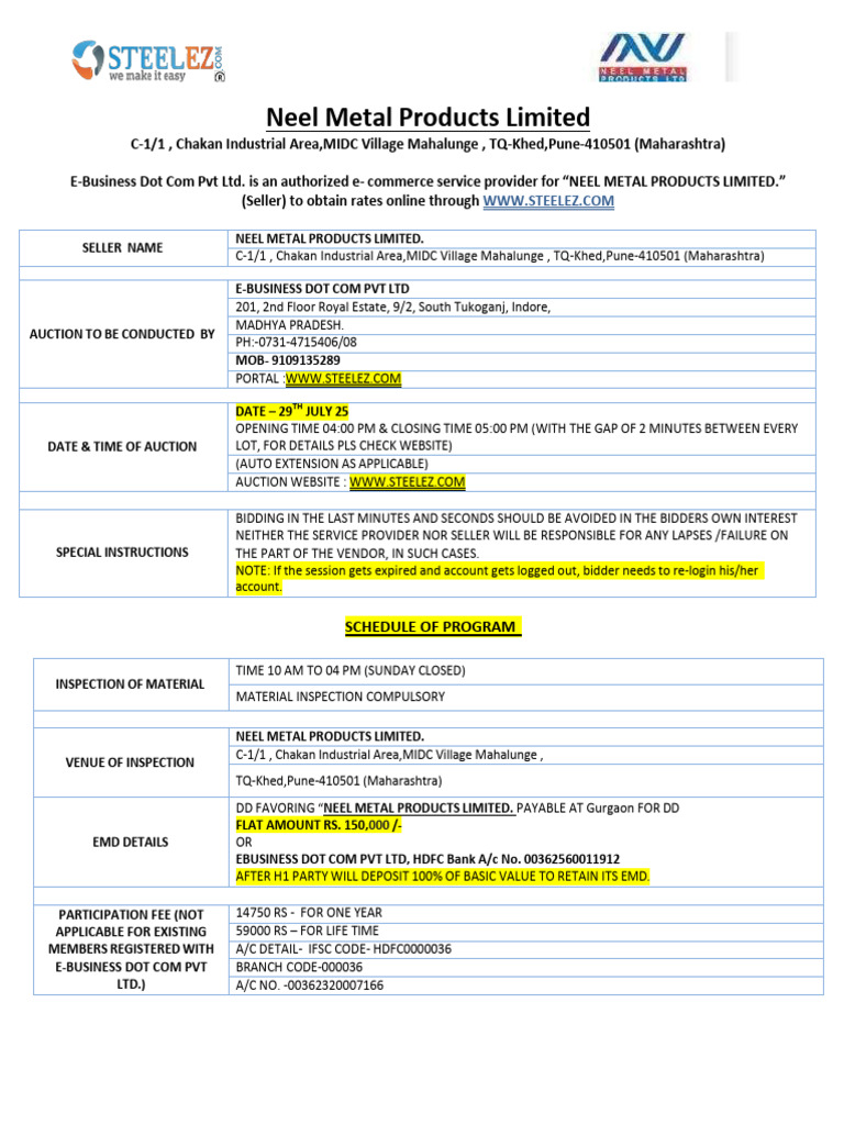 Neel Metal Products Auction Details | PDF | Auction